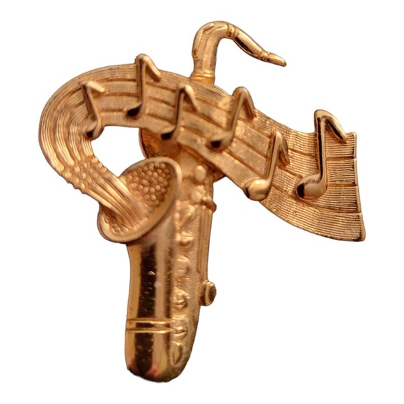 J&J | Jewelry | Vintage Jj Sax Saxophone Pin Brooch Music Notes Gold ...